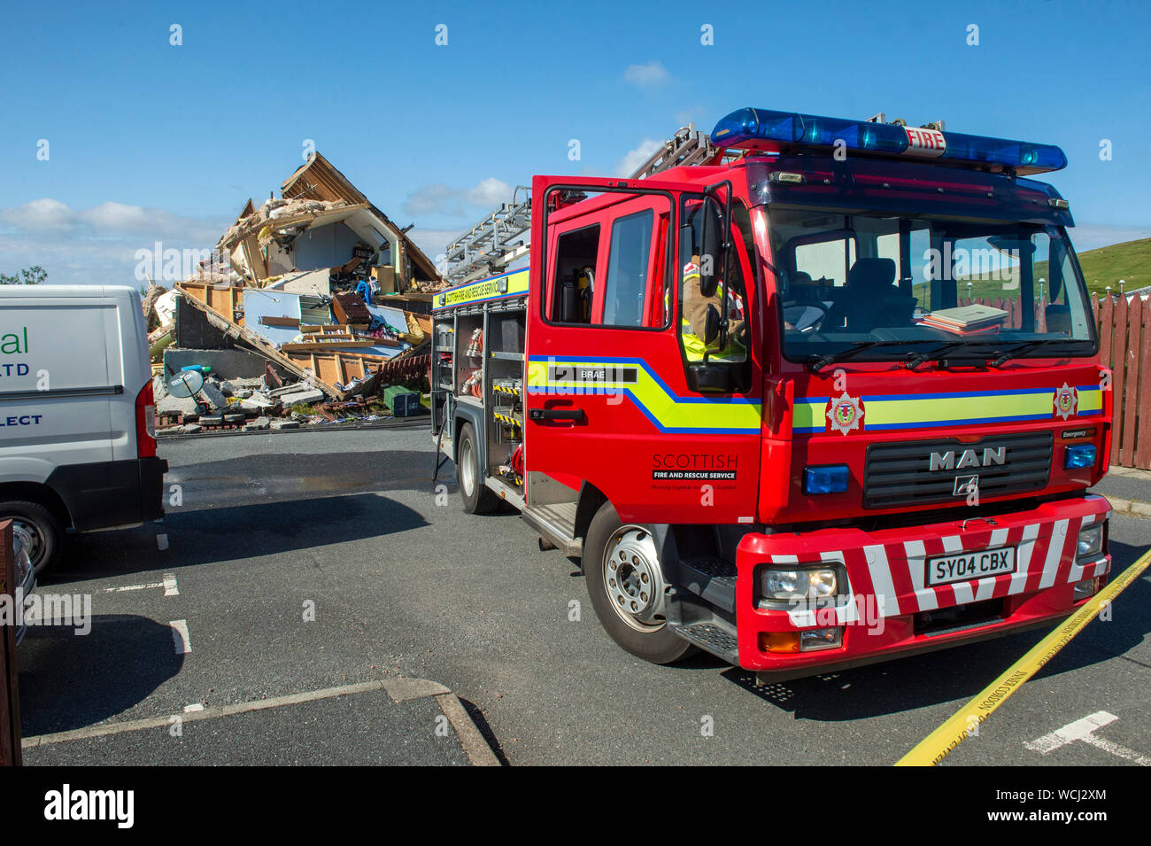 Domestic house explosion caused by gas in the village of Brae Shetland ...