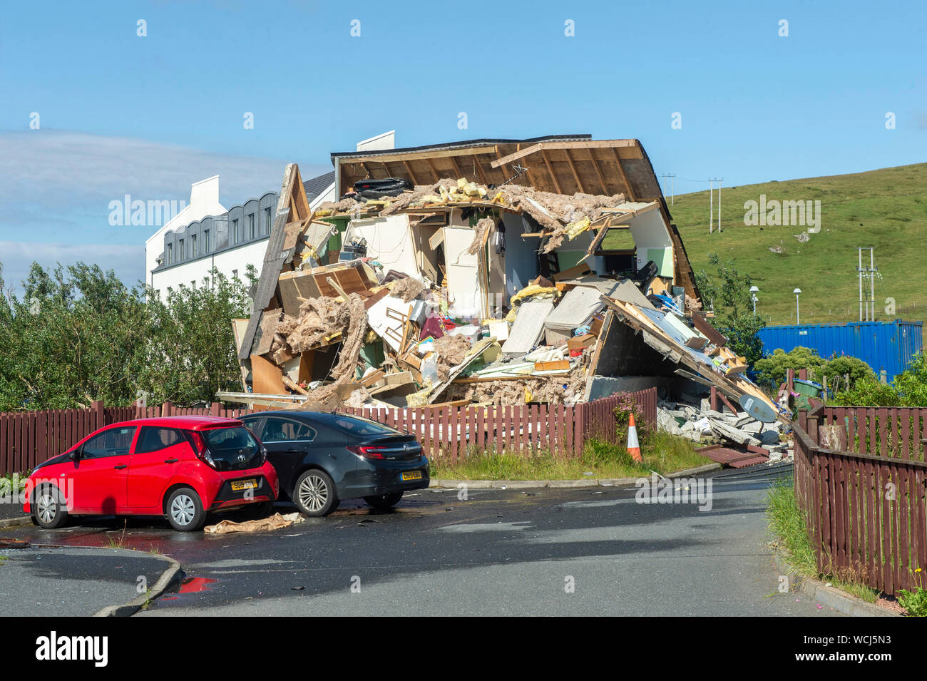 Domestic house explosion caused by gas in the village of Brae Shetland ...