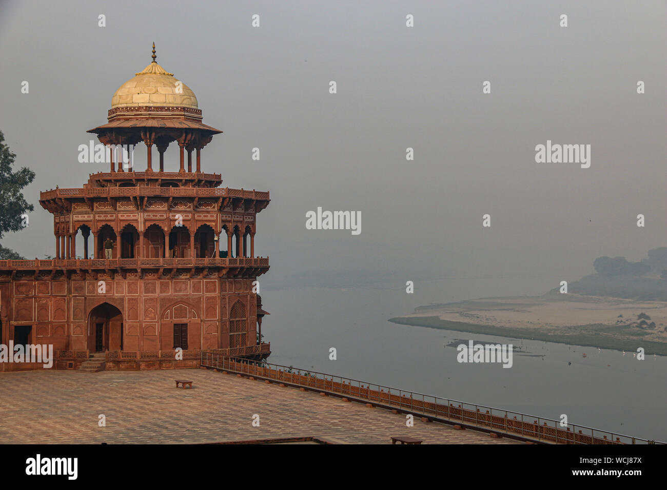 View of a small turret minaret at the Kau Ban Mosque with the Yamuna ...