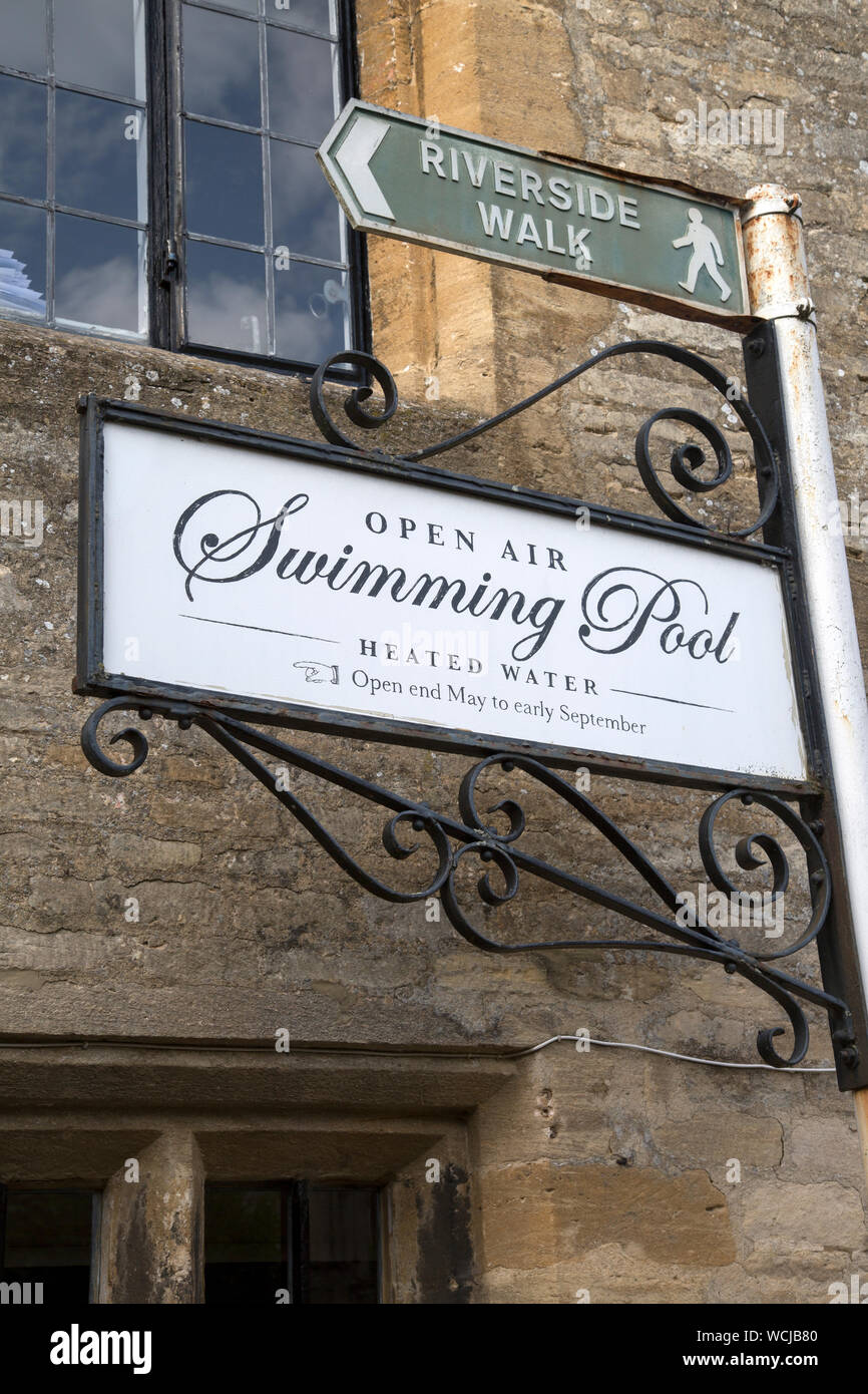 Open Air Swimming Pool Sign; Riverside Walk, Cirencester, England, UK ...