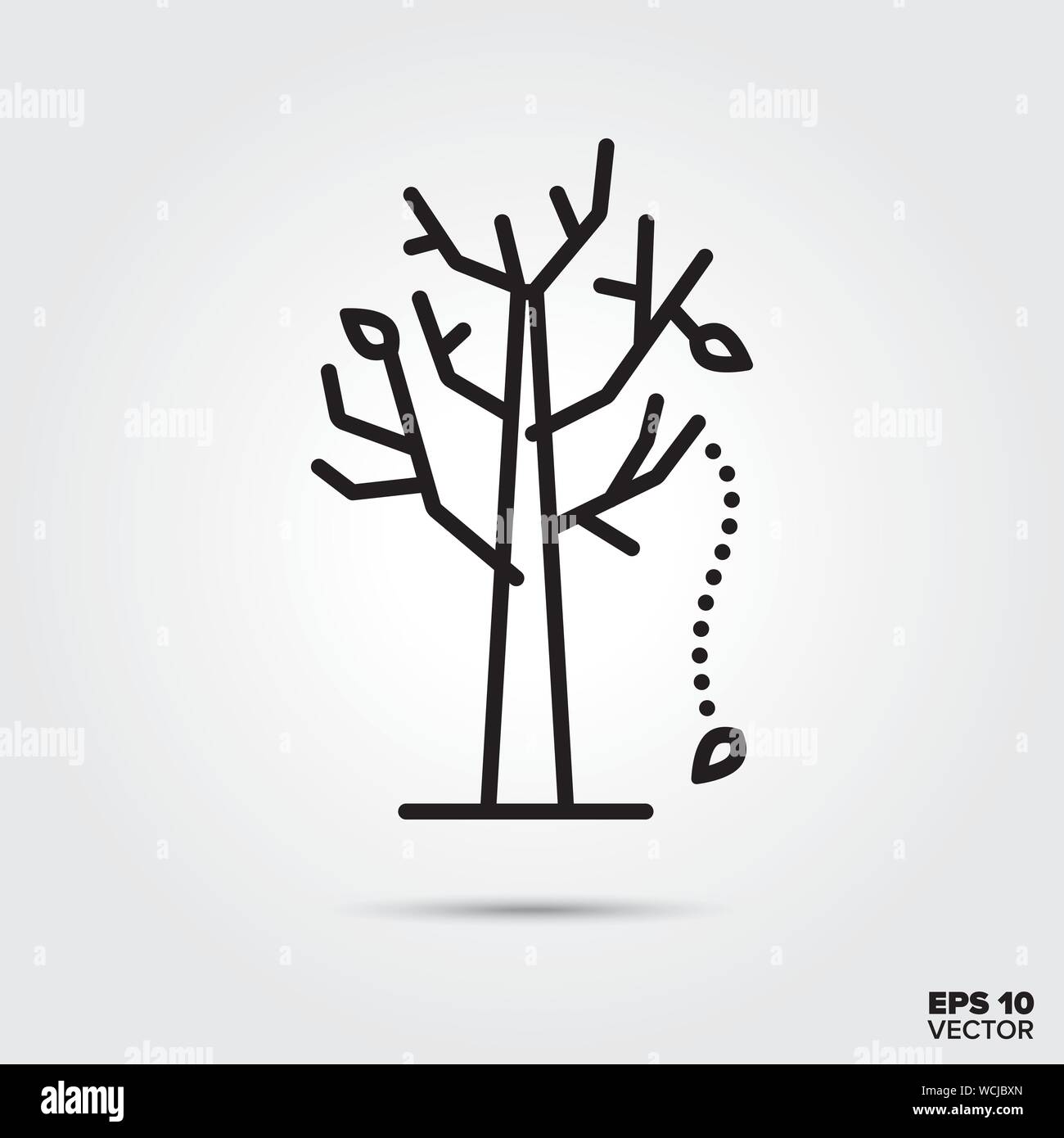 Last leaves falling from almost bare tree outline style vector. Fall ...