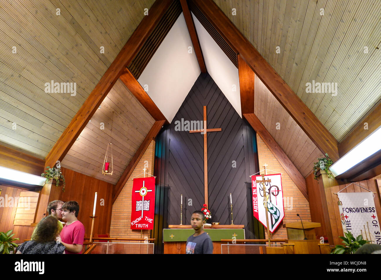 Springfield, IL/USA-8/25/19:People leaving a small church with the ...