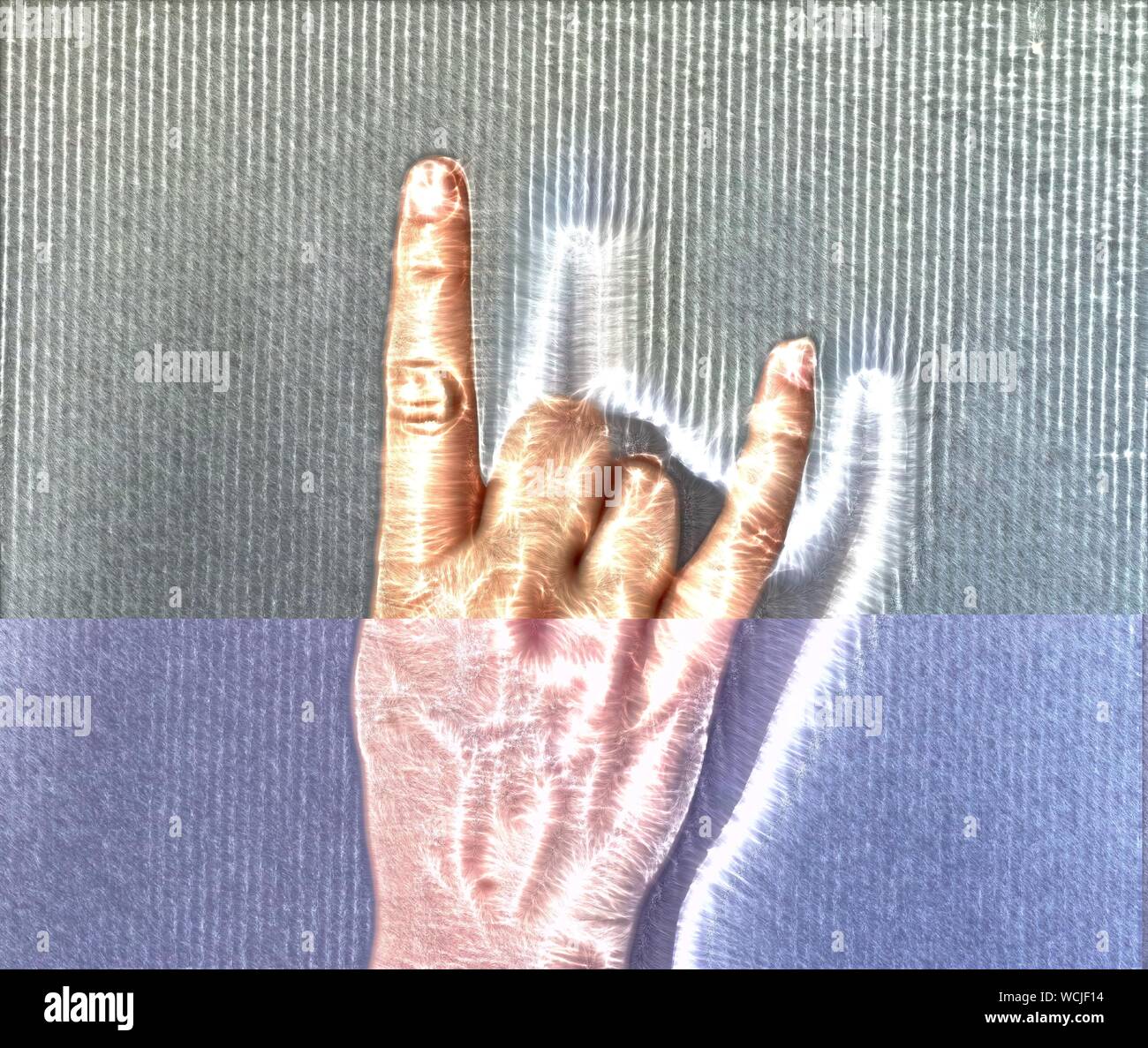 Foto of a glowing human female hand with a kirlian aura showing ...