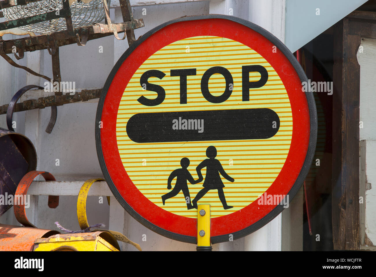 Yellow and Red School Crossing Sign Stock Photo - Alamy