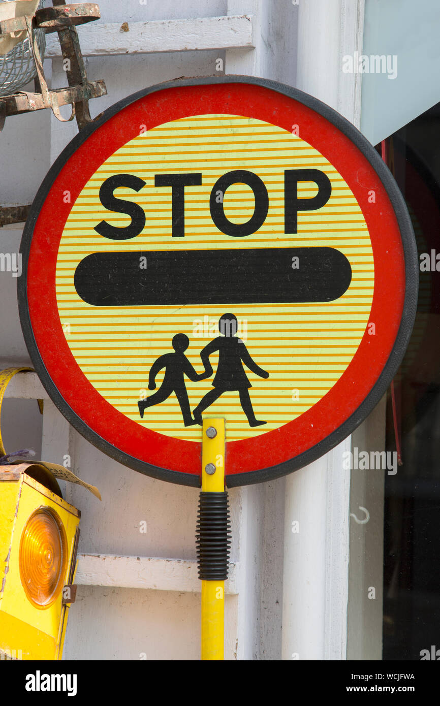 Yellow and Red School Crossing Sign Stock Photo - Alamy