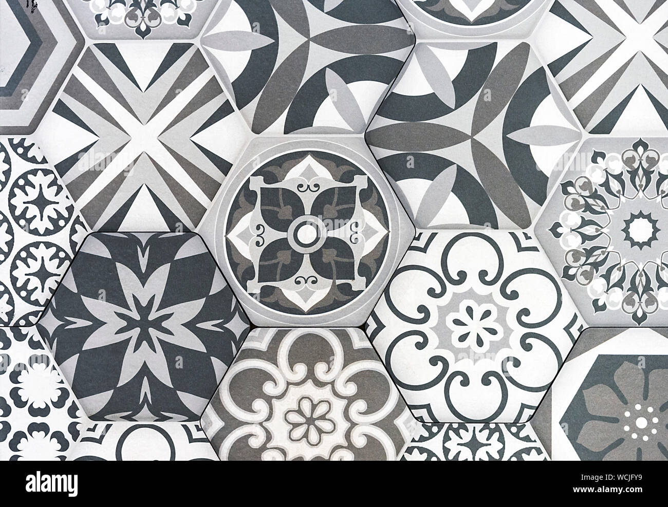 Gray ceramic tiles with ornaments. Background and texture of ceramic ...