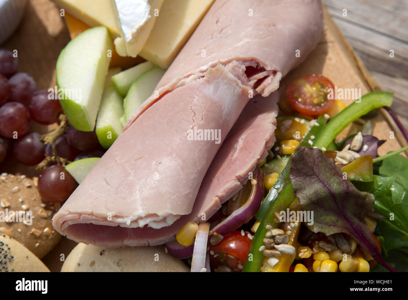 Closeup of Ham in Ploughmans Lunch Stock Photo - Alamy