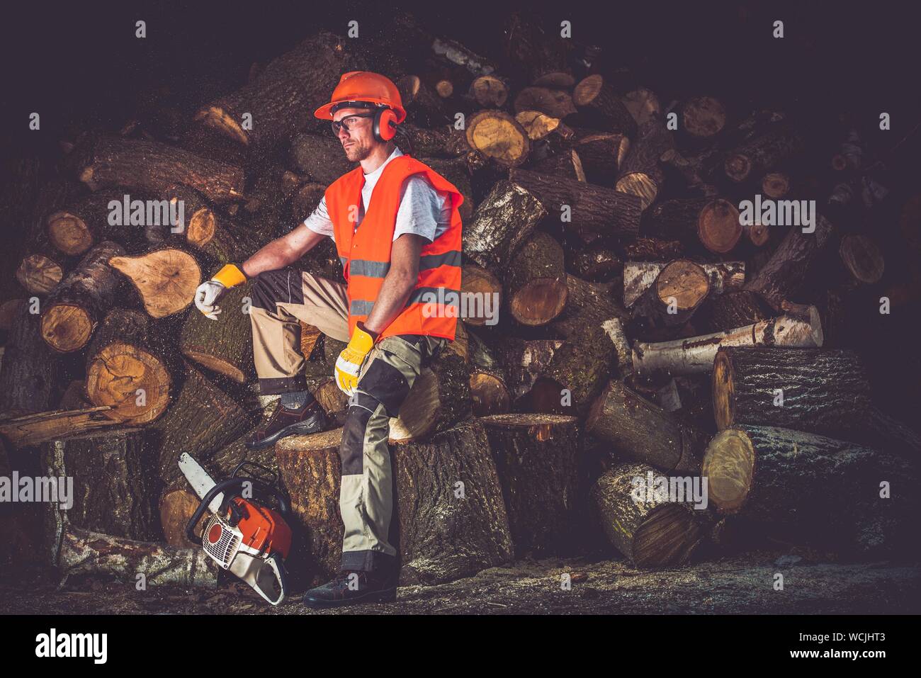 Man chainsaw log hi-res stock photography and images - Alamy