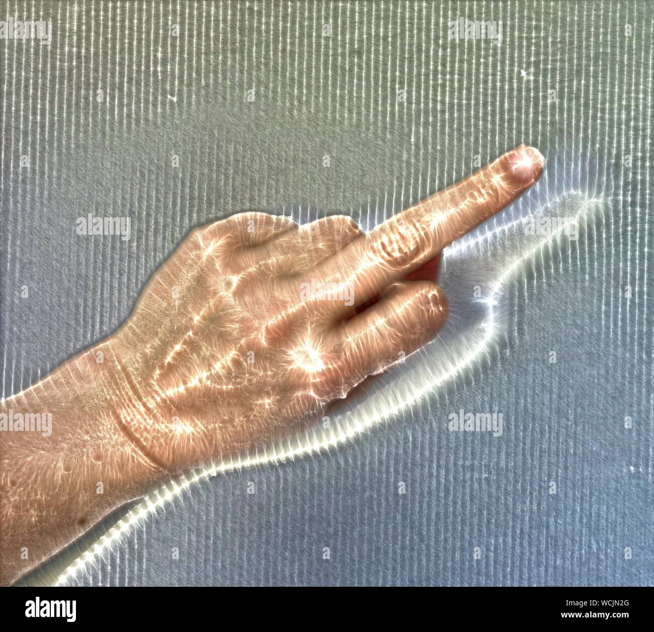 Foto of a glowing human female hand with a kirlian aura showing ...