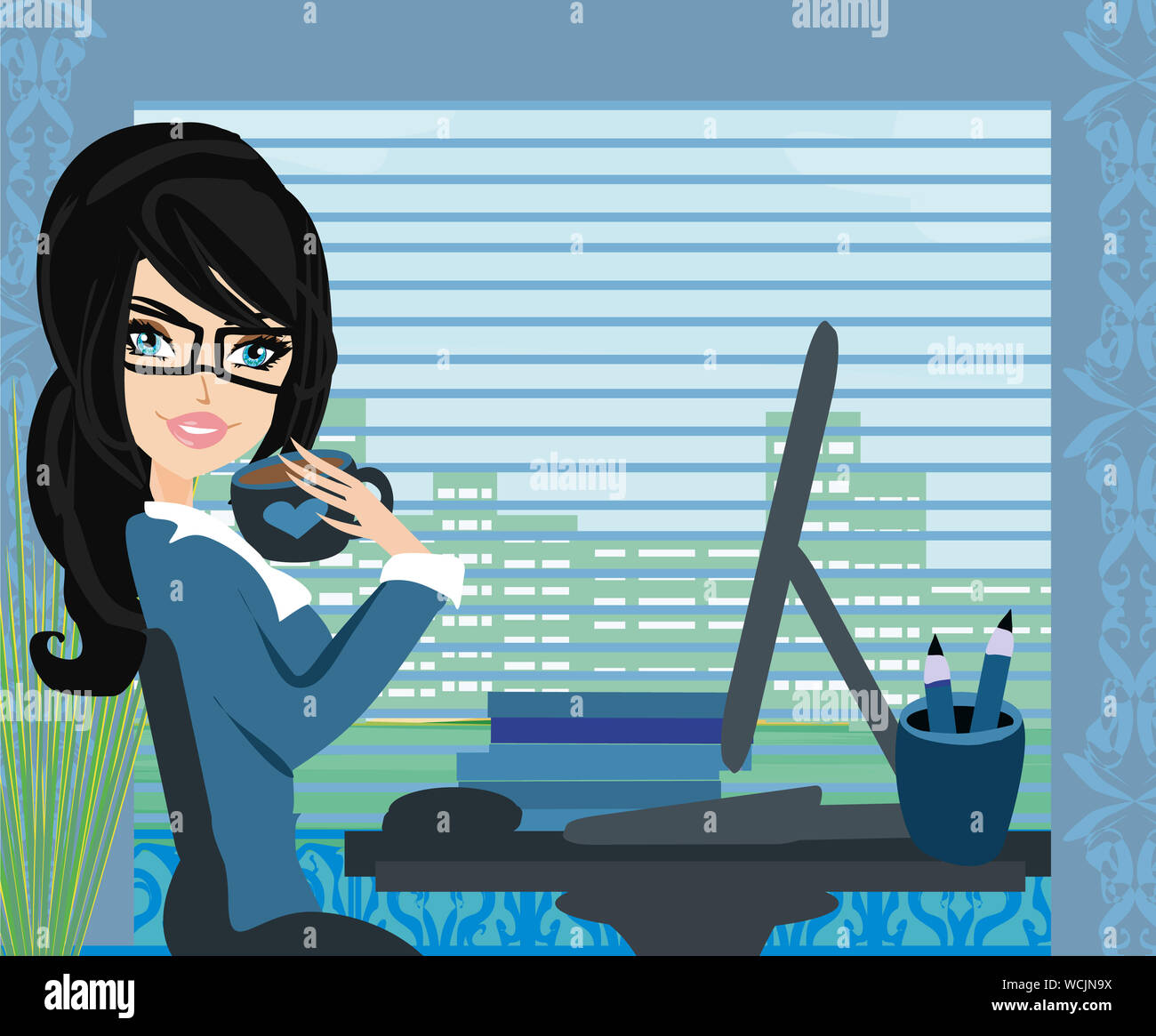 Beautiful secretary working with computer Stock Photo - Alamy