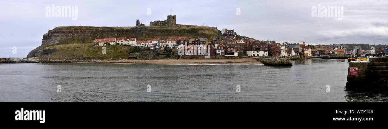 A panoramic view of Whitby, North Yorkshire, showing the Abbey ...