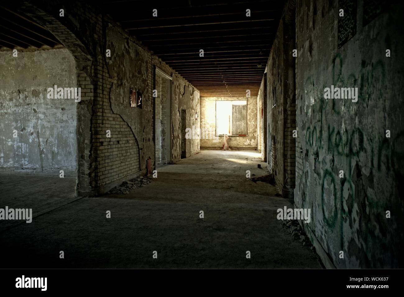 Empty Corridor In Old Abandoned Building Stock Photo - Alamy