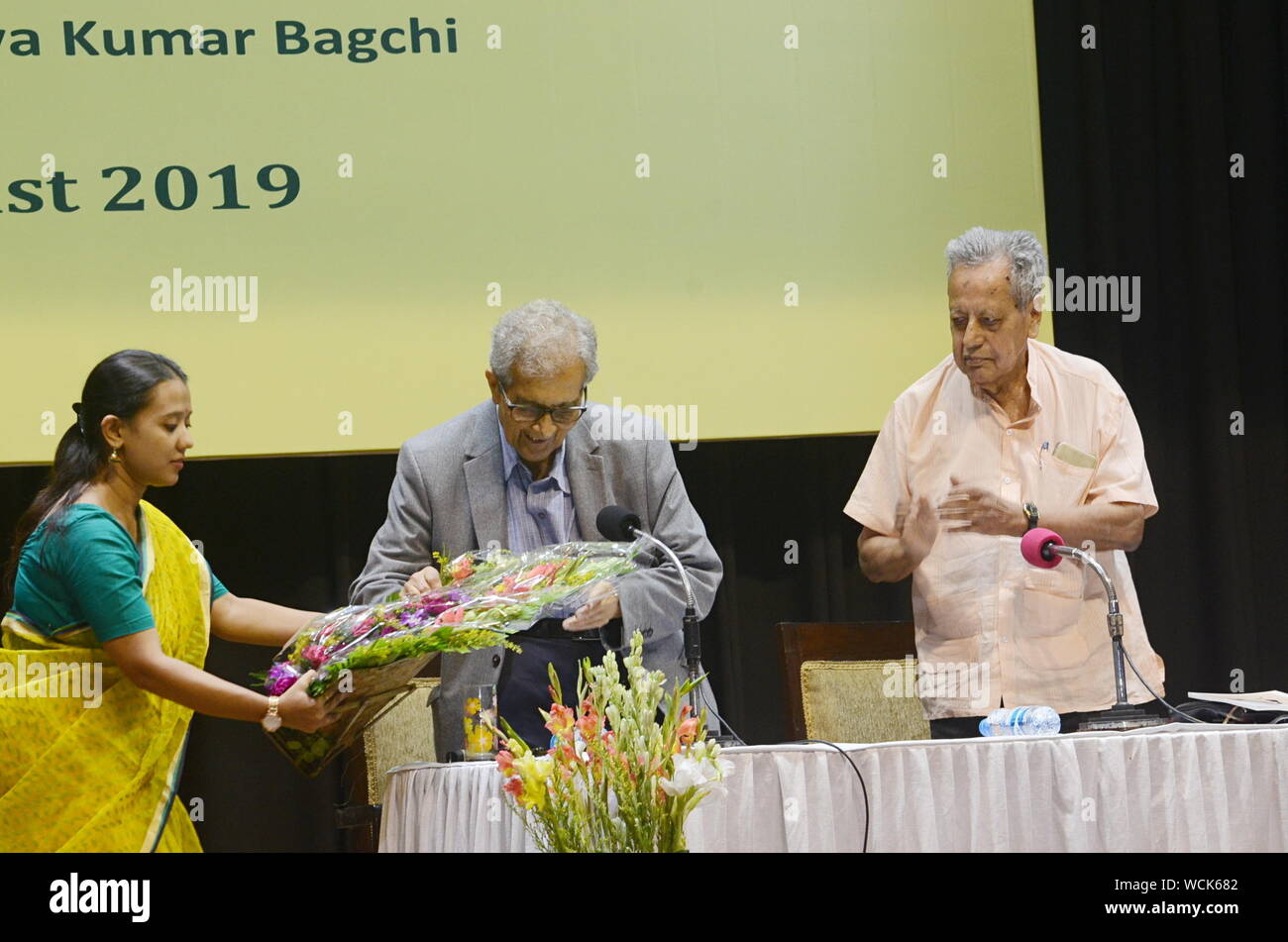 Kolkata, India. 27th Aug, 2019. Nobel Laureate Amartya Sen with prof ...