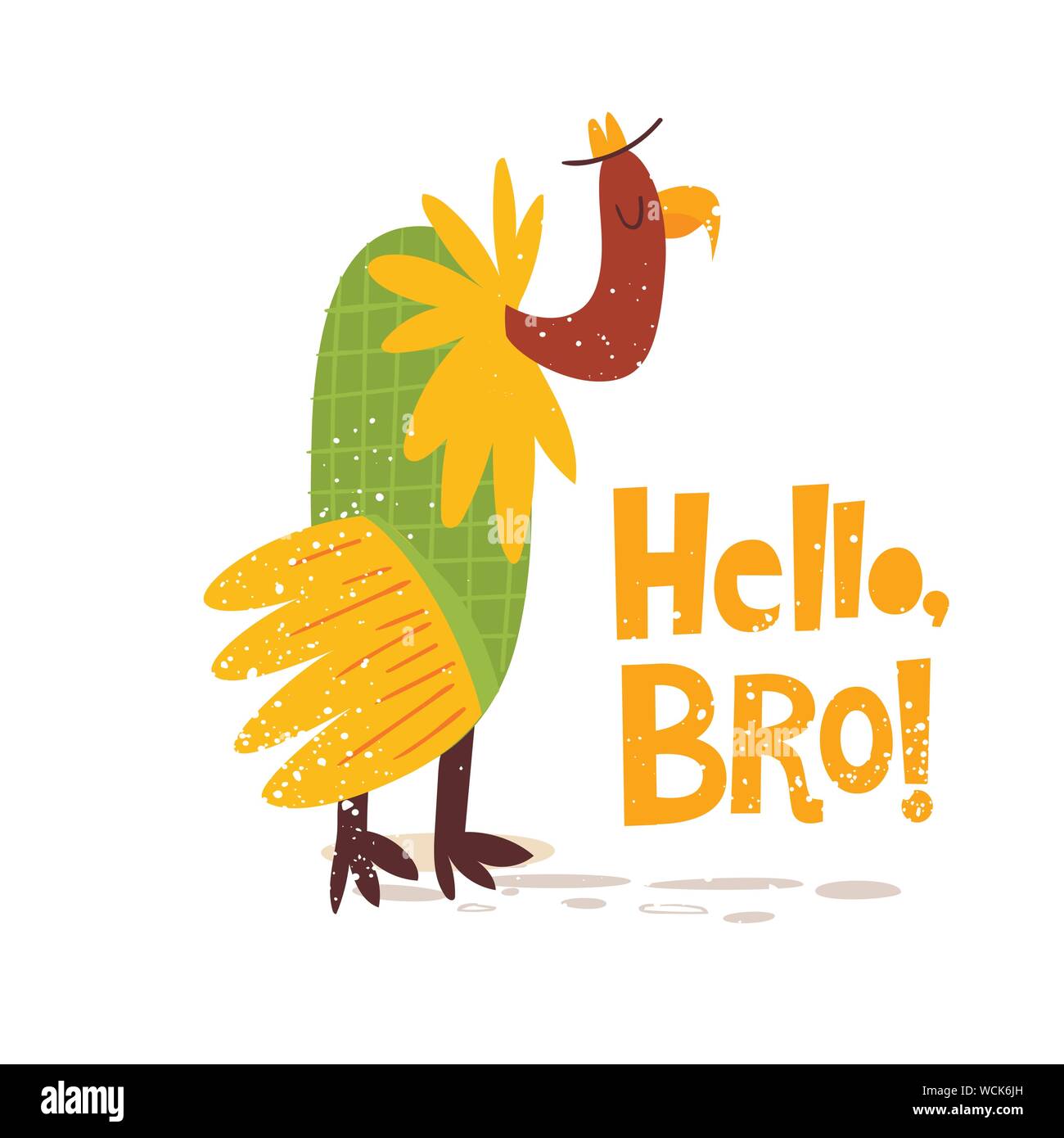 Cute illustration with old vulture and lettering Hello bro Stock Vector ...