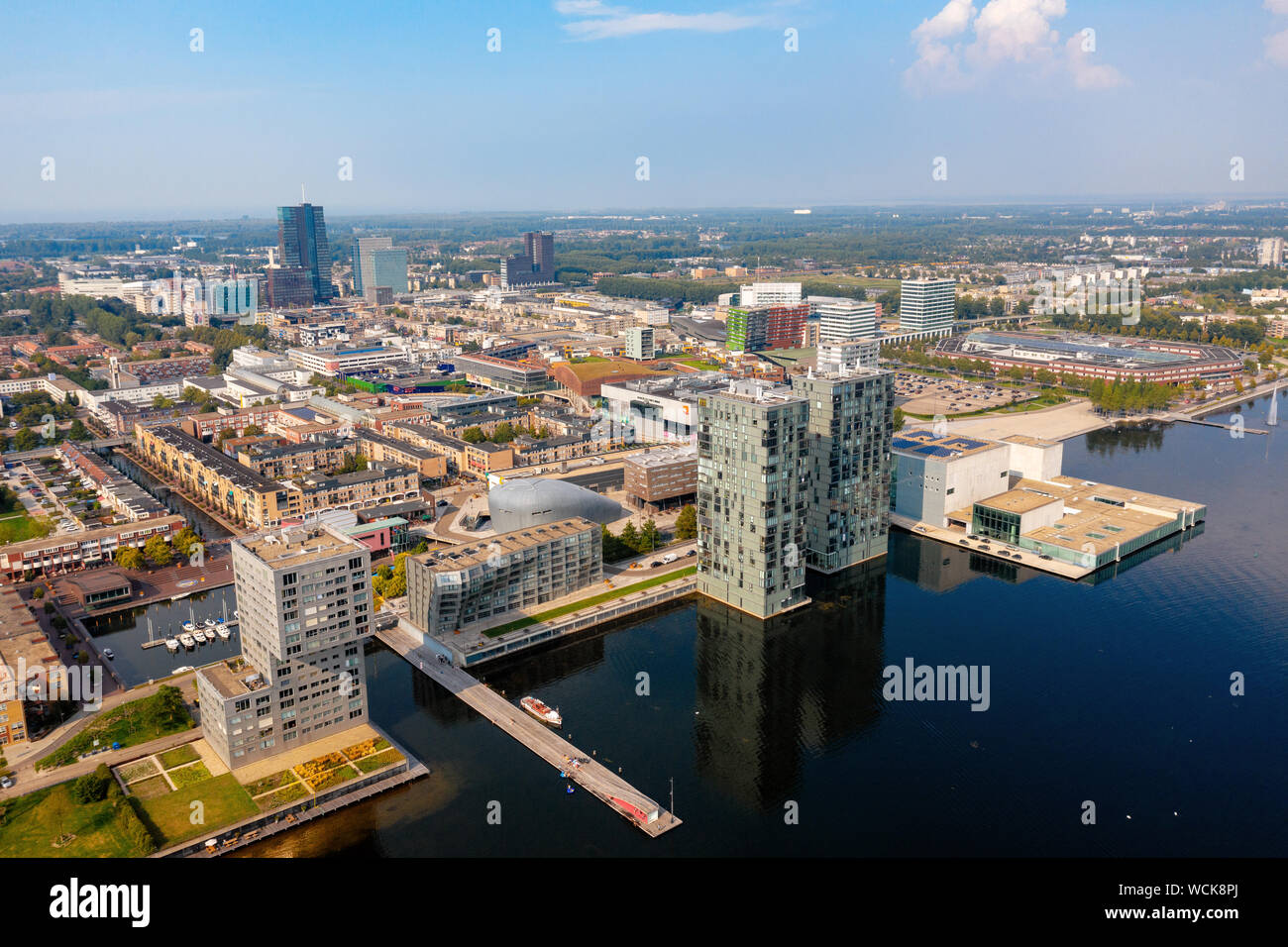 Aerial view of Almere City, the Netherlands, with its business ...