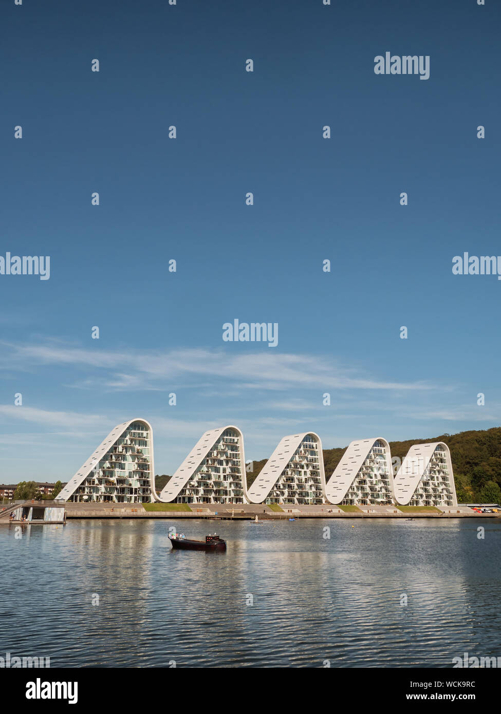 Vejle city panorama apartments the Wave seen from Vejle Fjord, Denmark ...