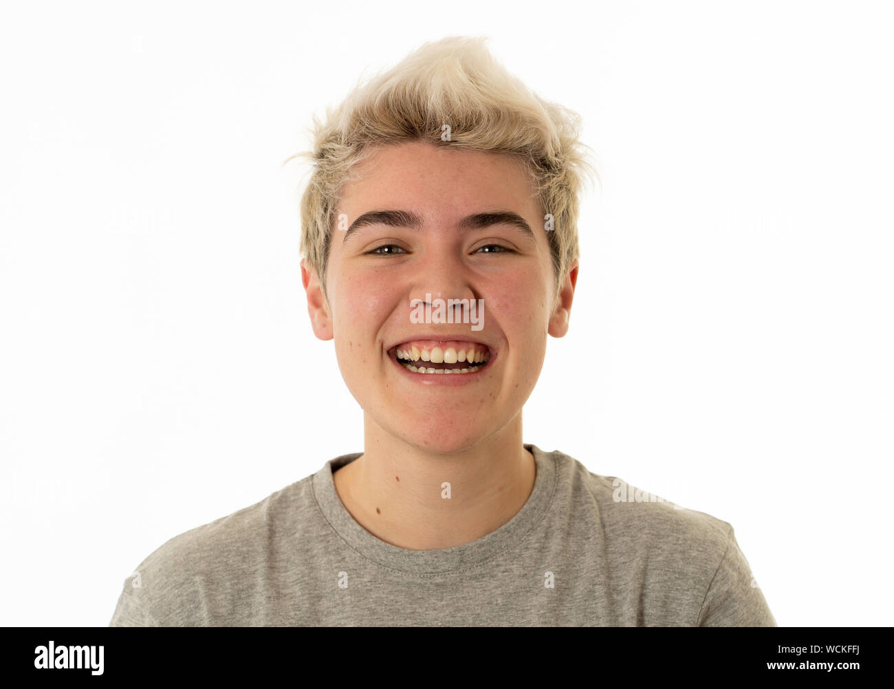 Portrait of handsome young transgender teenager man with beautiful ...
