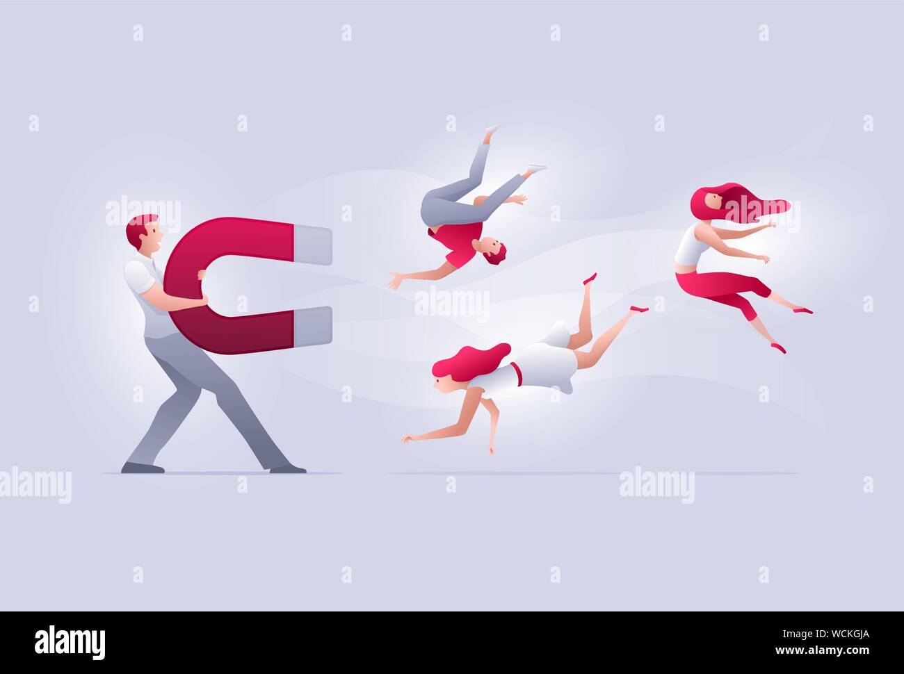 A man attracts people with a big magnet. Vector concept illustration ...