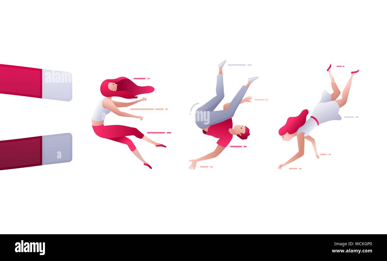 A man attracts people with a big magnet. Vector concept illustration ...