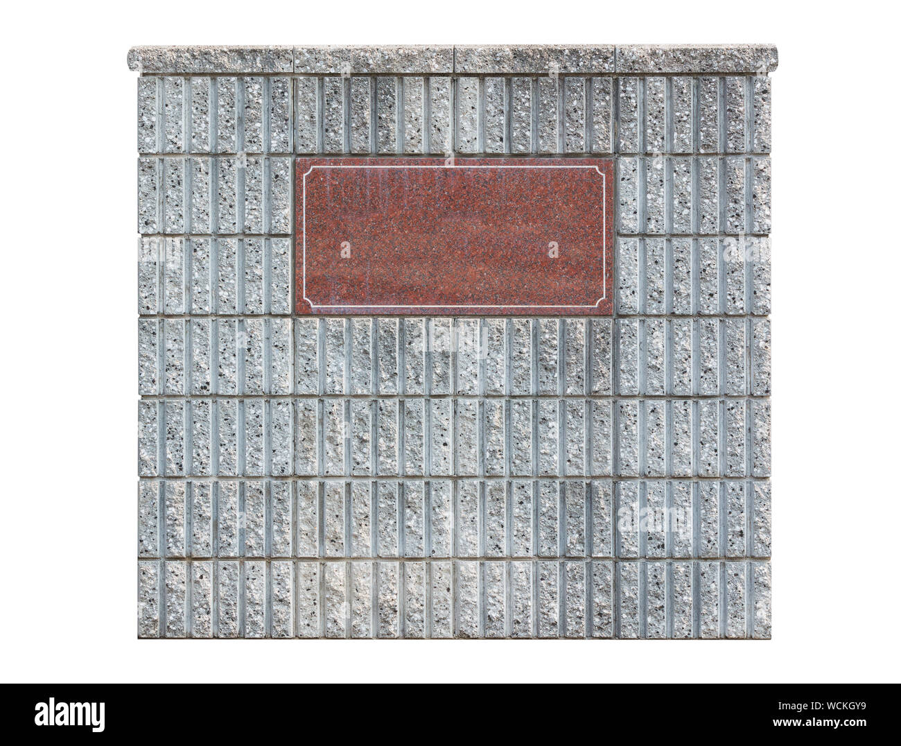 Empty Sign board in concrete block wall isolated on white. Object With ...