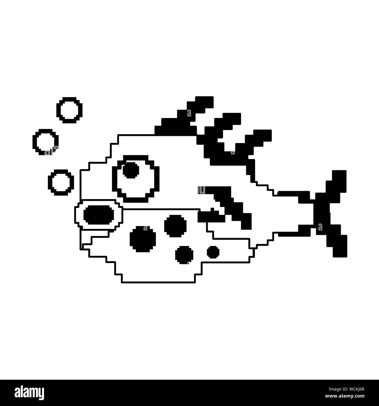 videogame pixelated retro art cartoon in black and white Stock Vector ...