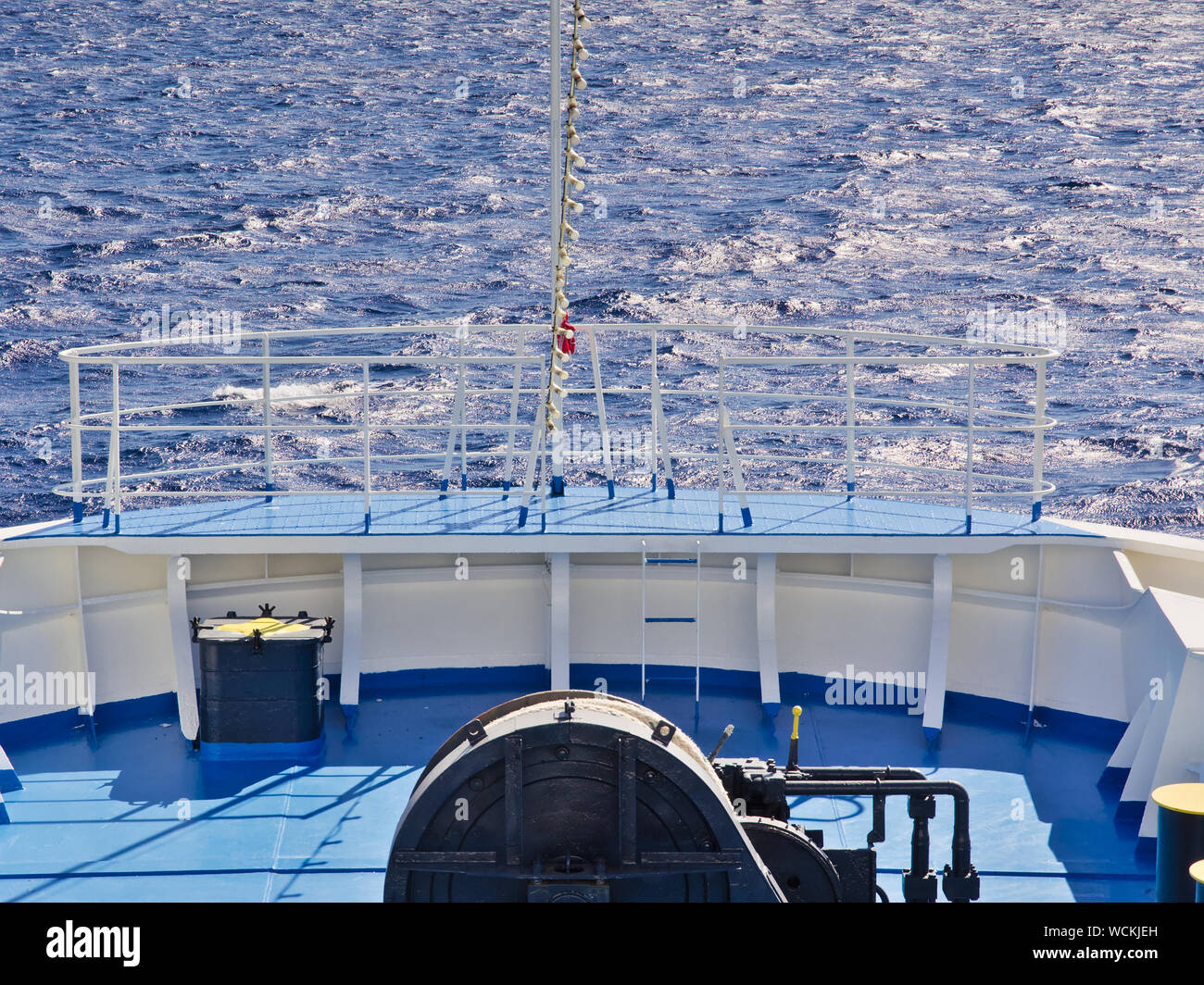Ferry ship bow with balcony, while sailing at sea Stock Photo - Alamy
