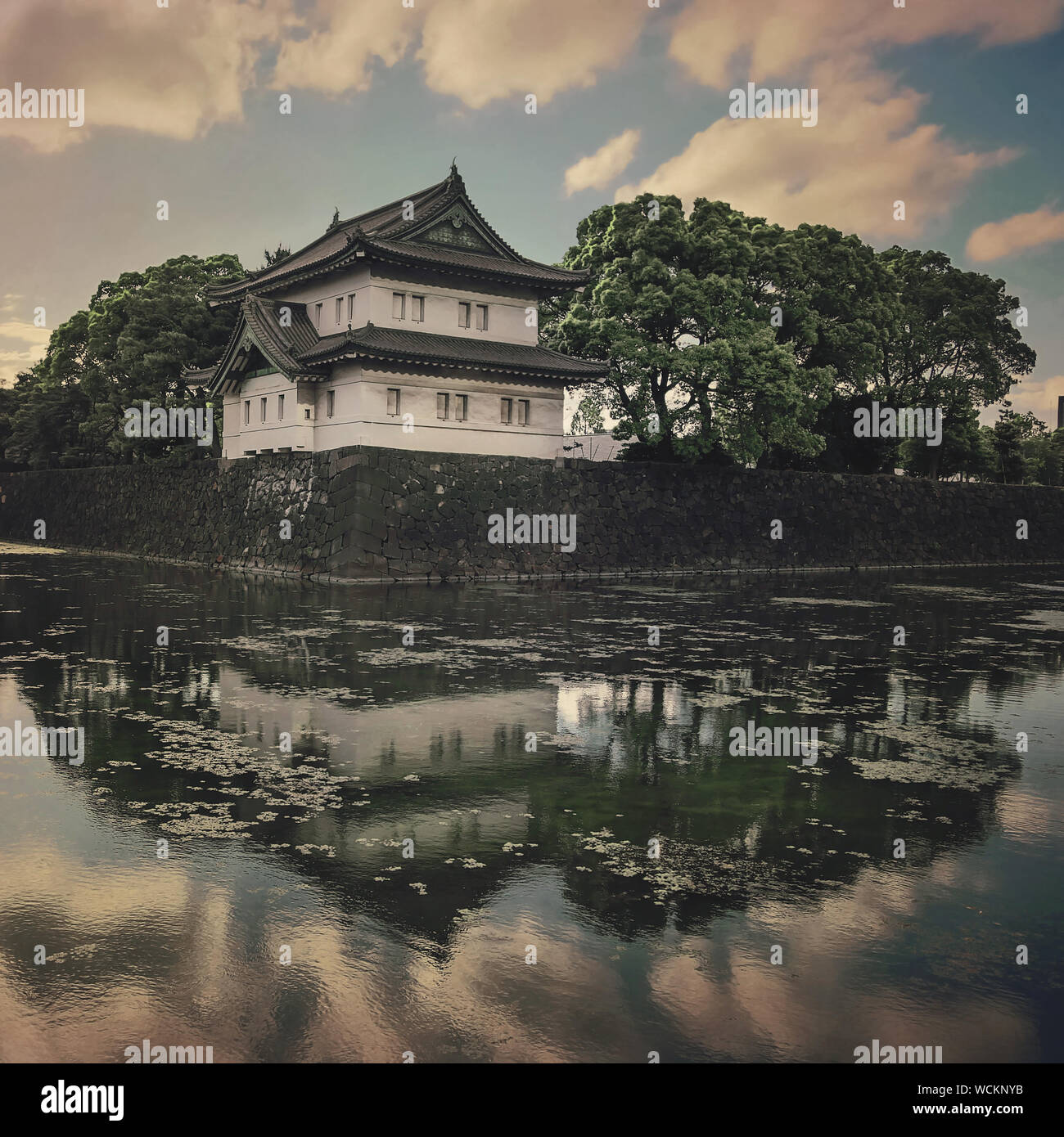 Old japanese castle reflected in the moat hi-res stock photography and ...