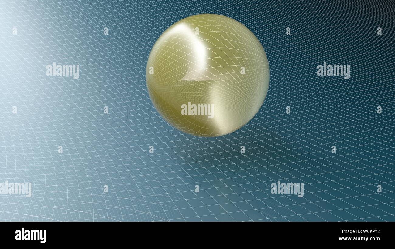 Abstract golden semi-transparent sphere on a blue surface - 3D ...