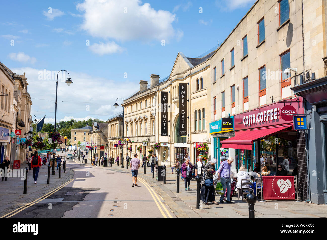 Chippenham High Street shops with people shopping Wiltshire England uk ...