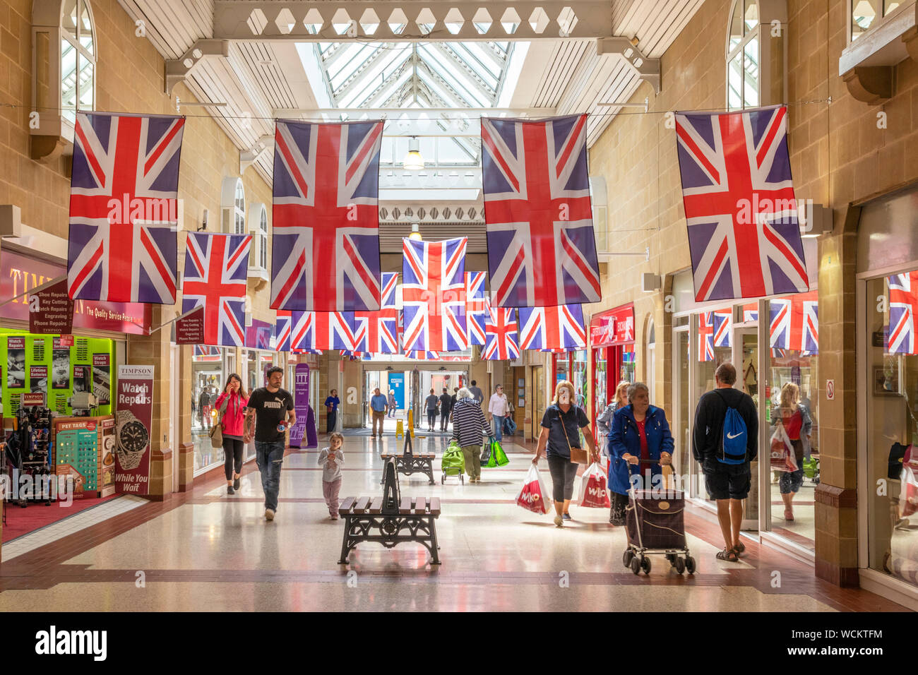 Union Jack flags inside Emery Gate Shopping Centre Chippenham Wiltshire ...
