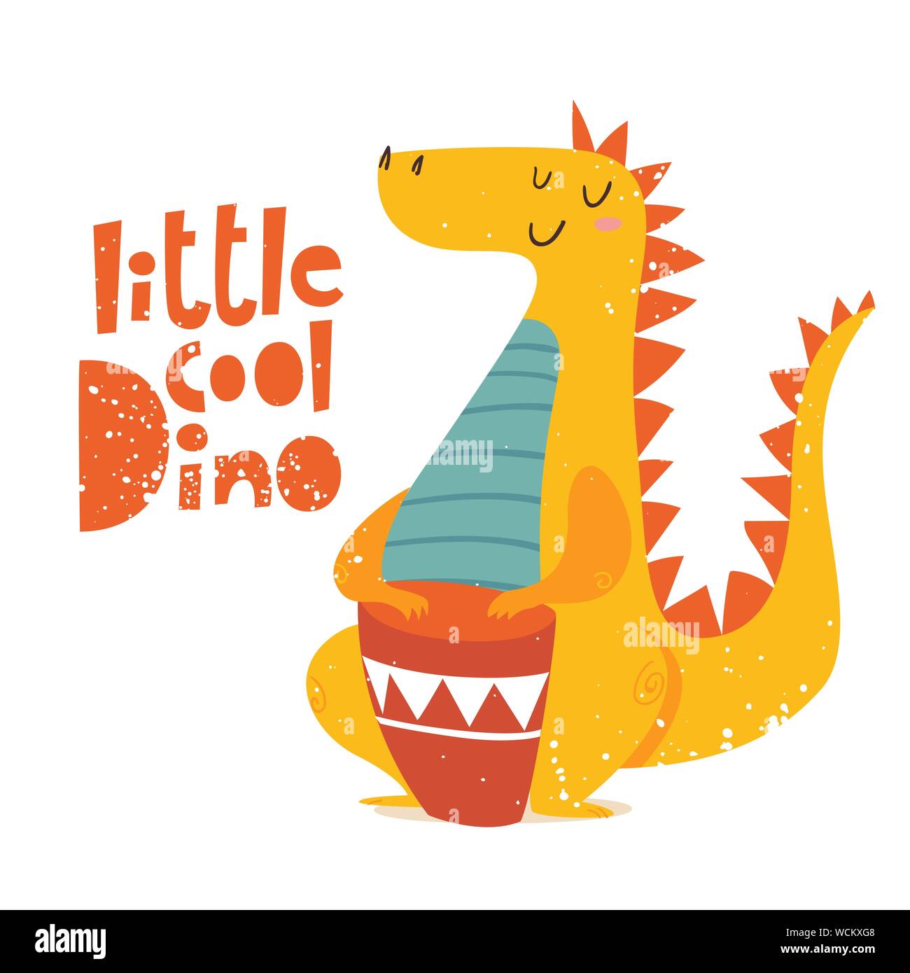 Cute Dino play music vector image with lettering Stock Vector Image ...