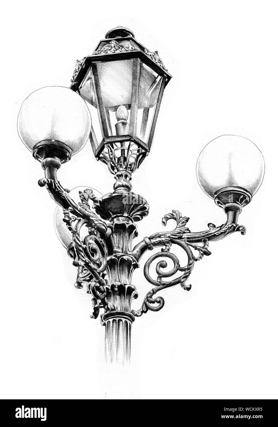 antique street lantern drawing handmade Stock Photo - Alamy