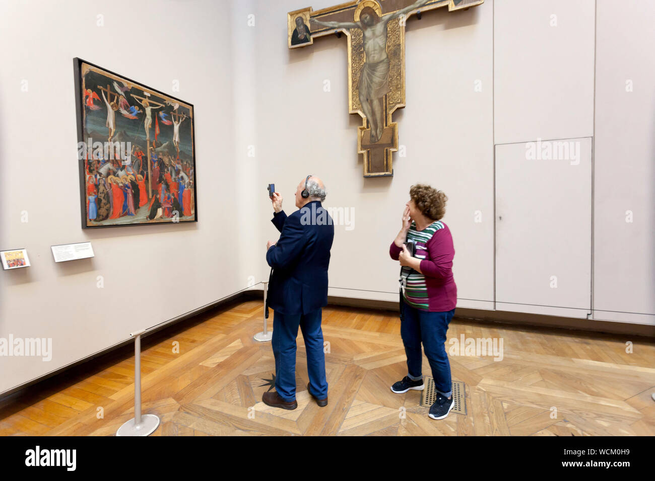 Interior of the louvre of art display in Paris, France, Europe, Eiffel ...