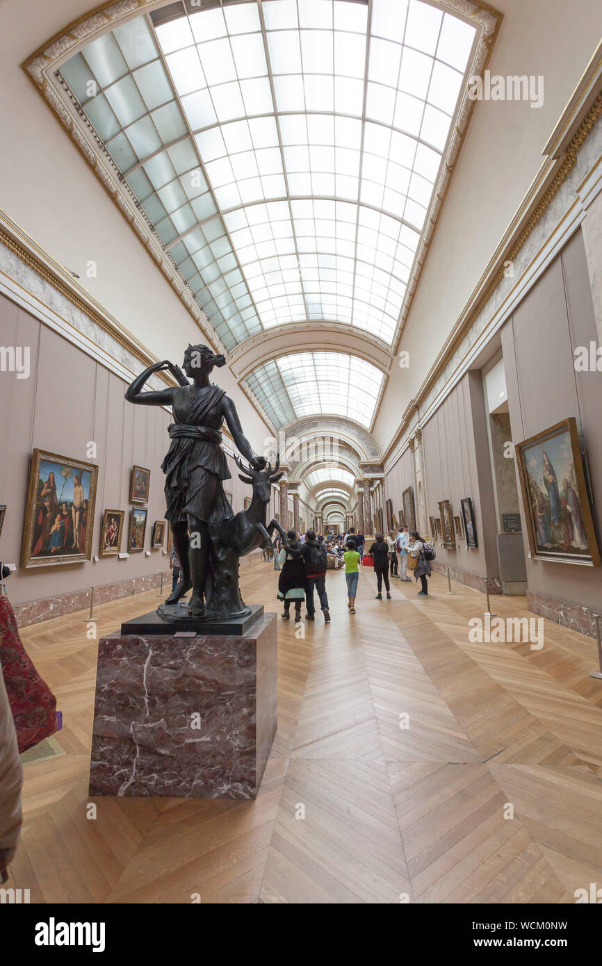 Interior of the louvre of art display in Paris, France, Europe, Eiffel ...