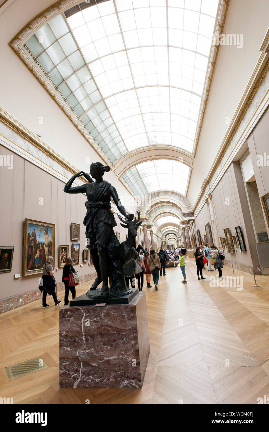 Interior of the louvre of art display in Paris, France, Europe, Eiffel ...