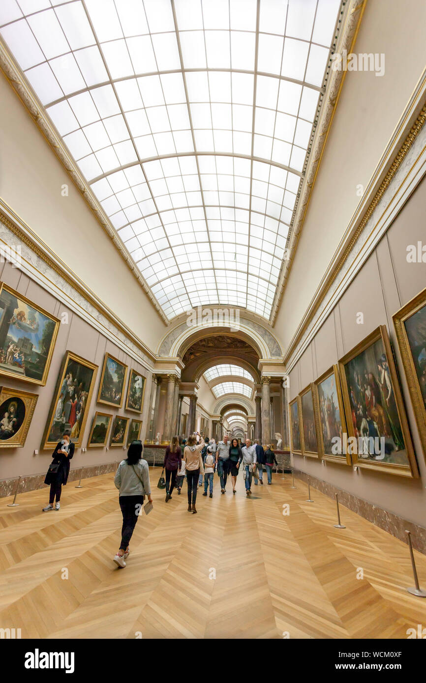Interior of the louvre of art display in Paris, France, Europe, Eiffel ...