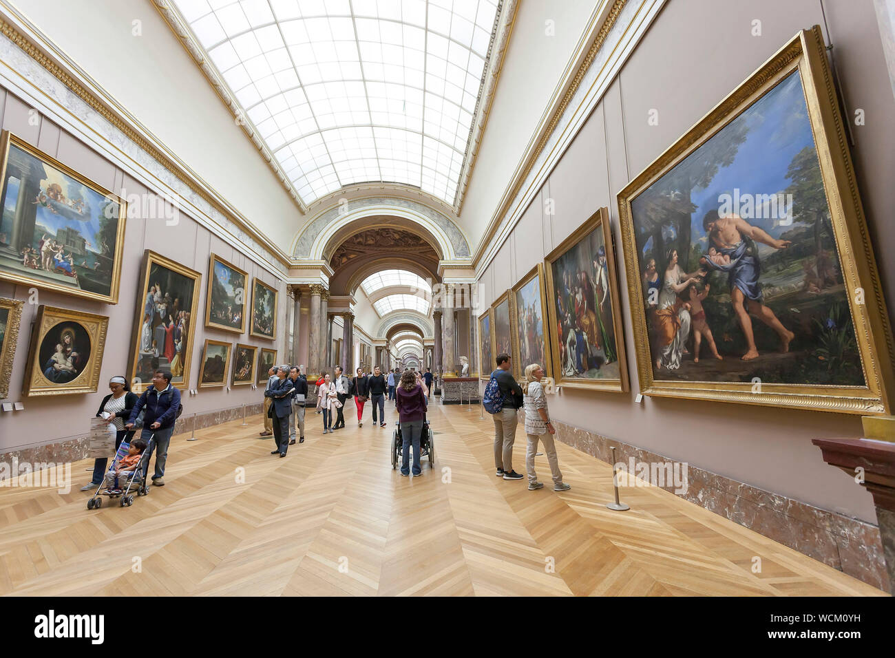 Interior of the louvre of art display in Paris, France, Europe, Eiffel ...