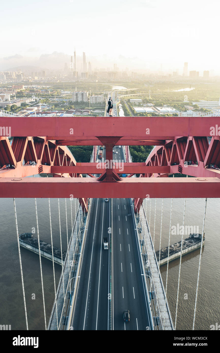 Woman Standing Bridge Over River Architecture High Resolution Stock ...