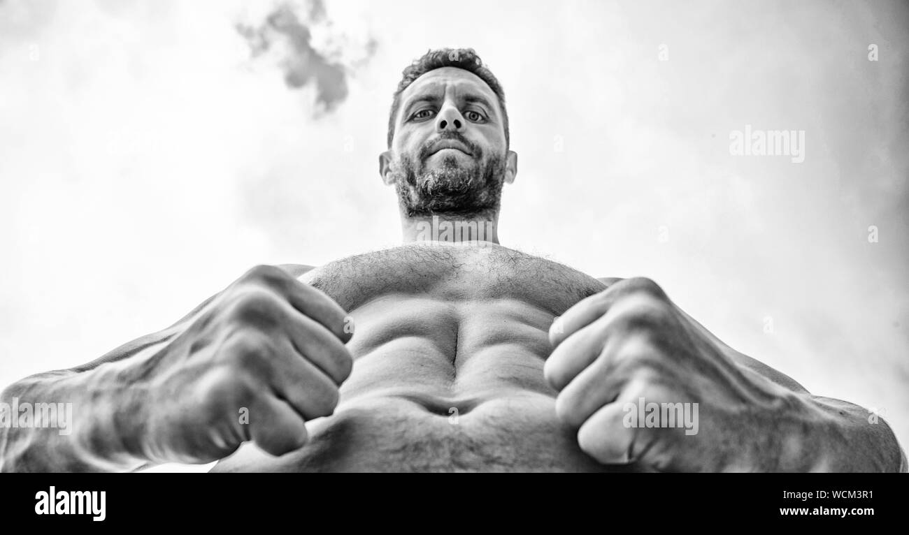 Proud of his torso. Muscles for actions. Torso six packs attractive ...