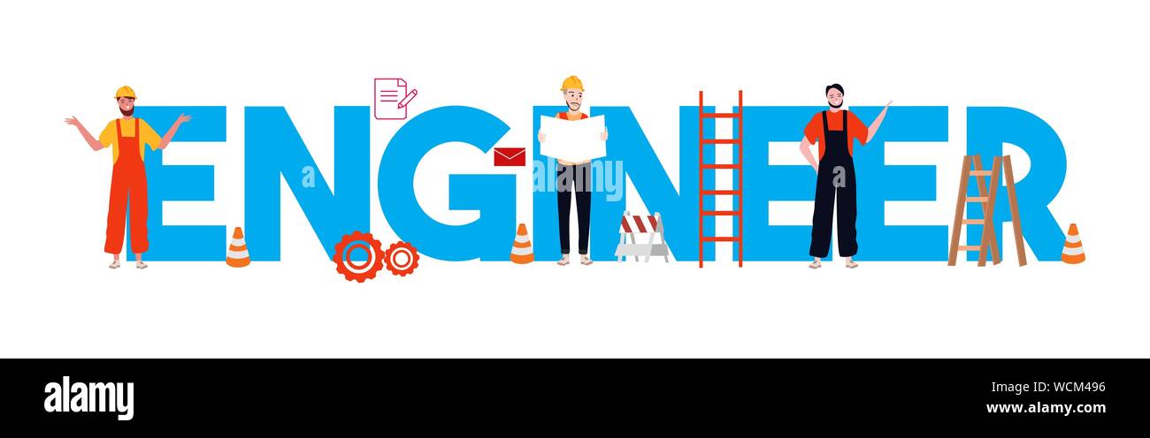 Engineer text. Construction and civil engineering industry characters ...