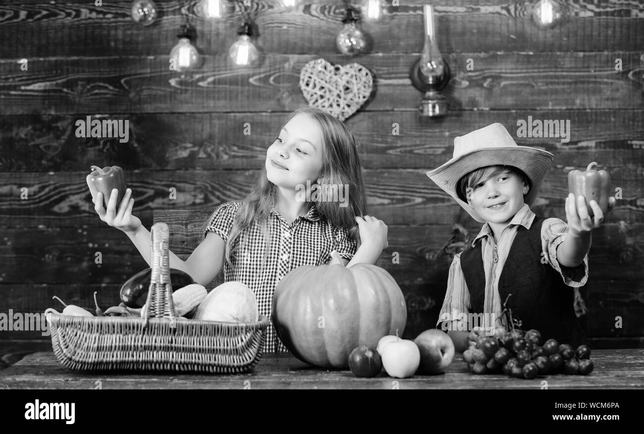 Farming teaches kids where their food comes from. Family farm. Siblings ...