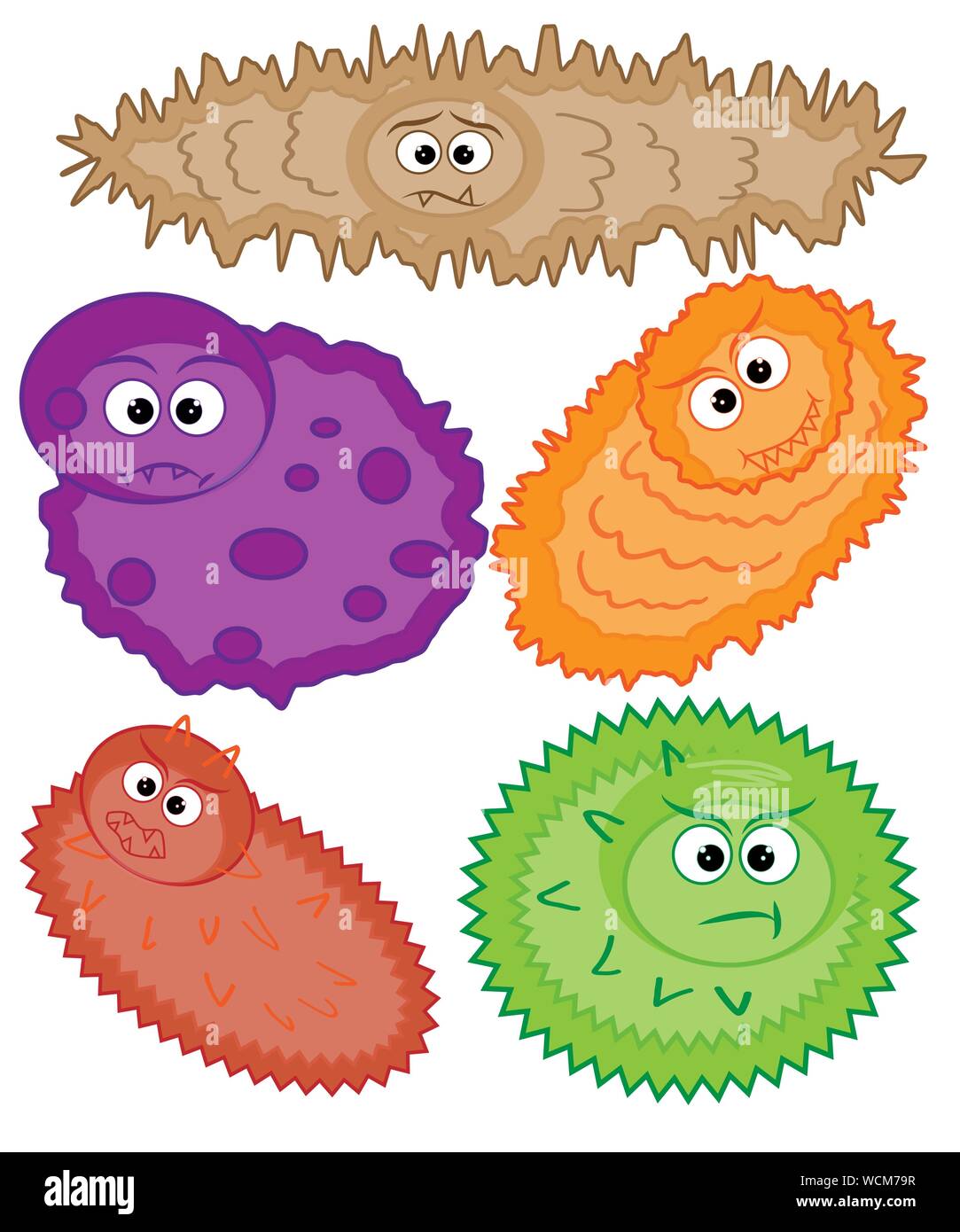 Cartoon virus character illustration on white background. Cute fly germ ...