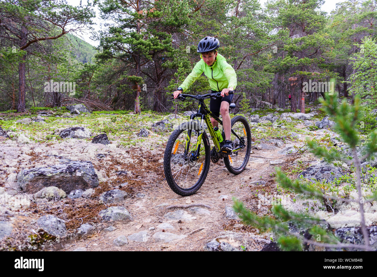 Boy riding Mountain Bike in Norway Stock Photo - Alamy