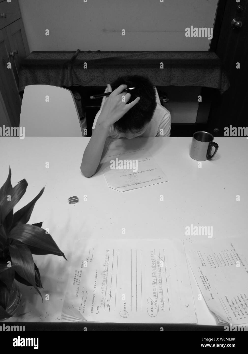 Boy doing homework table hi-res stock photography and images - Alamy