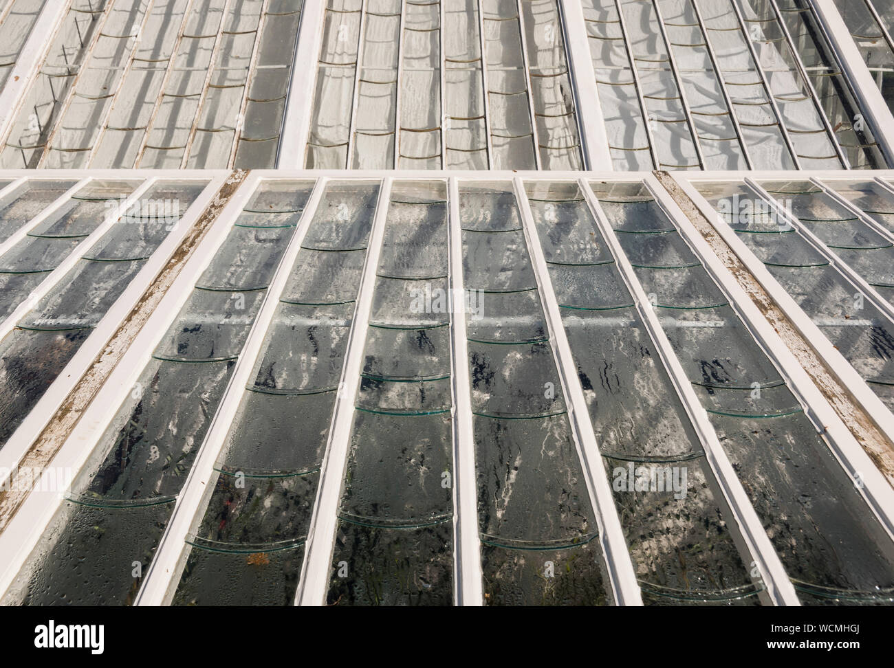 detail od the panes o glass in the glasshouse at the Lost Gardens of ...