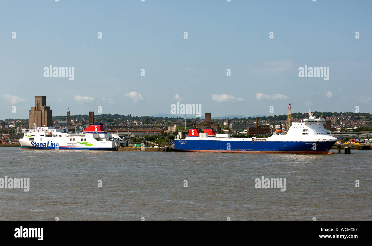 roll on roll off cargo ships part of Stena Line, berthed Birkenhead ...
