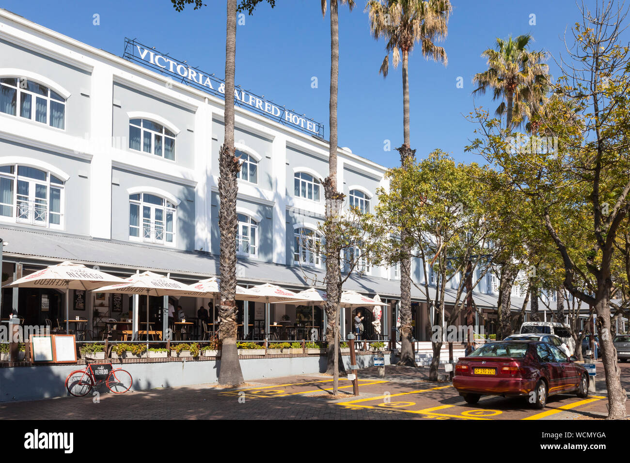 Exterior of the Victoria and Alfred Hotel with sign, V&A Waterfront ...