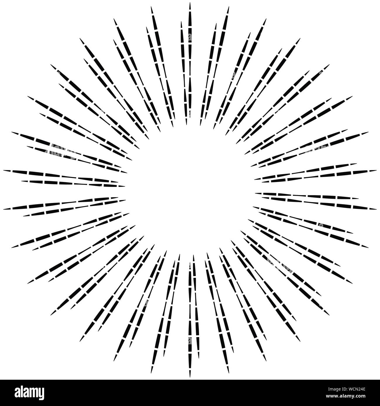 Radial ray, beam lines. Circular radiation stripes pattern. Gleam ...