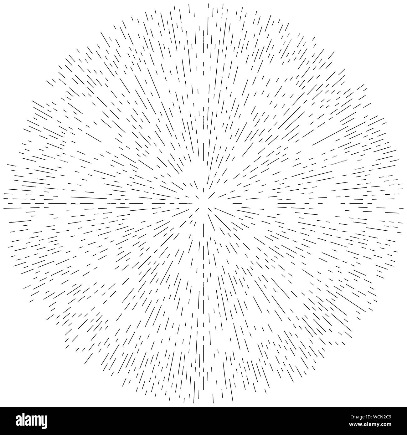 Radial ray, beam lines. Circular radiation stripes pattern. Gleam ...