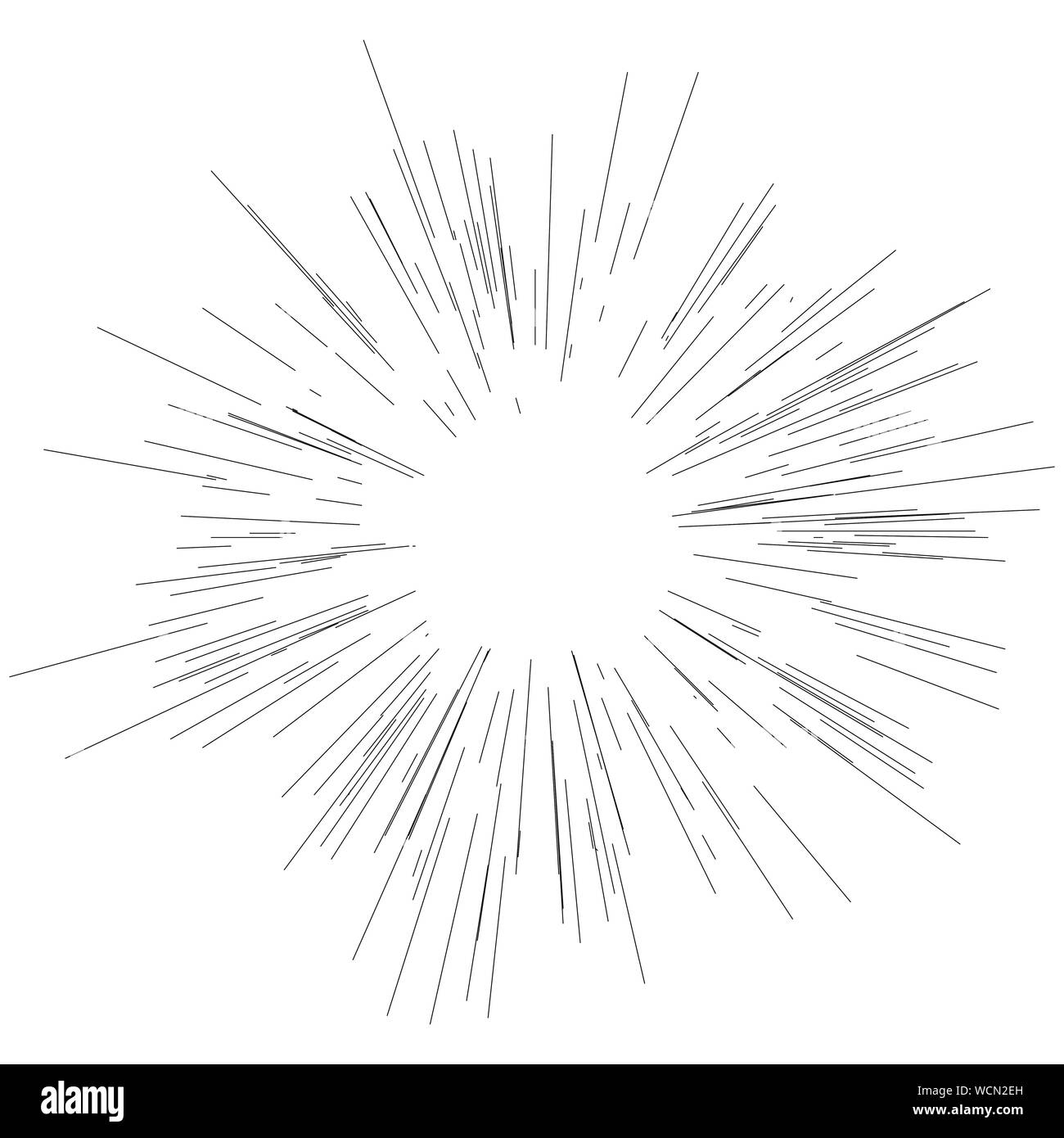 Radial ray, beam lines. Circular radiation stripes pattern. Gleam ...